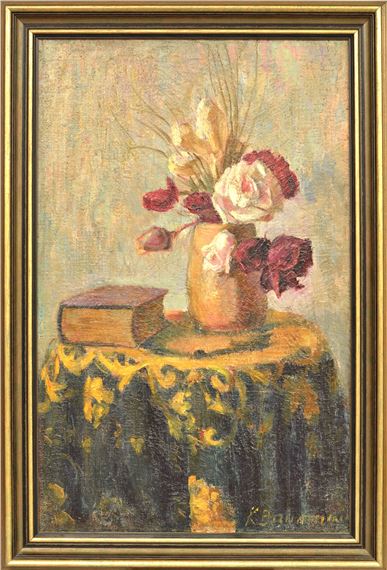 Karlis Baumanis | Still life with flowers and book (20th Century ...