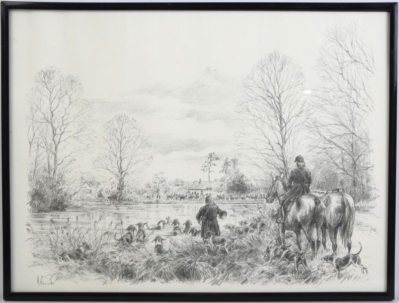 Arnaud FREMINET | Scène de chasse à courre aux chevreaux, un bât l'eau ...