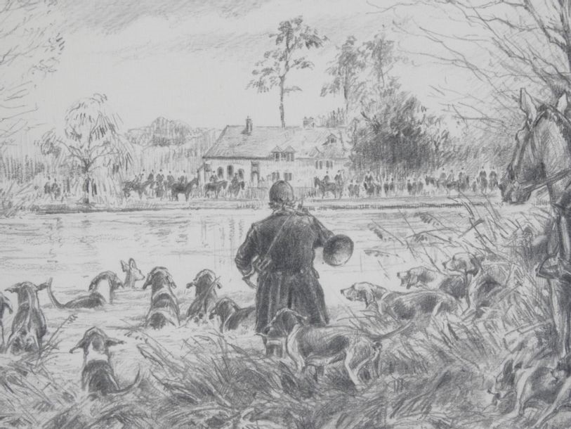 Arnaud FREMINET | Scène de chasse à courre aux chevreaux, un bât l'eau ...