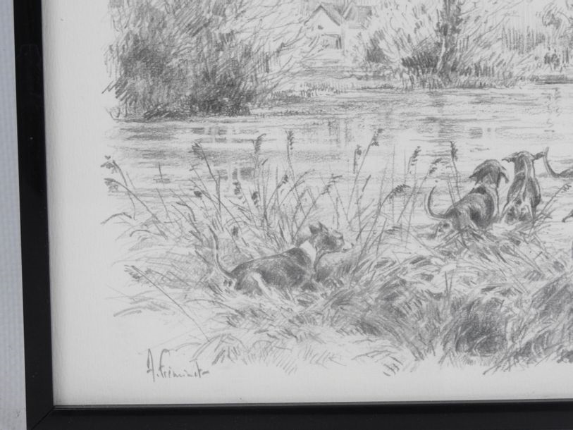 Arnaud FREMINET | Scène de chasse à courre aux chevreaux, un bât l'eau ...