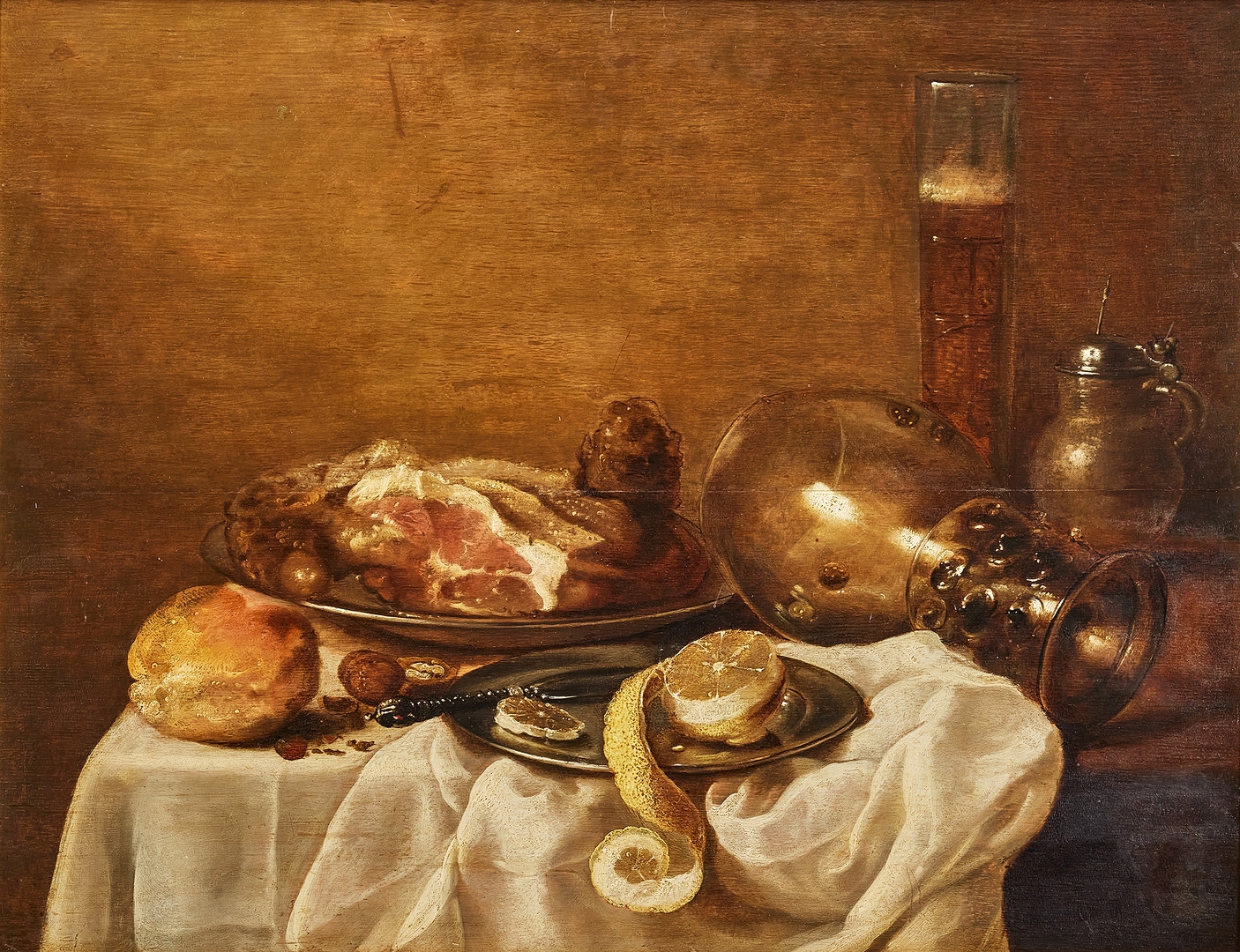 Pieter Claesz | A crab on a pewter dish, an oyster, a partly peeled ...