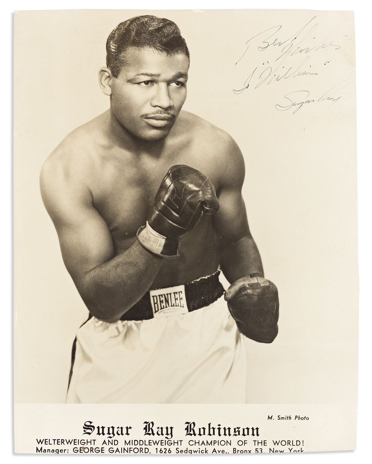 M. Smith | ROBINSON, SUGAR RAY. Photograph Signed and Inscribed, Best ...