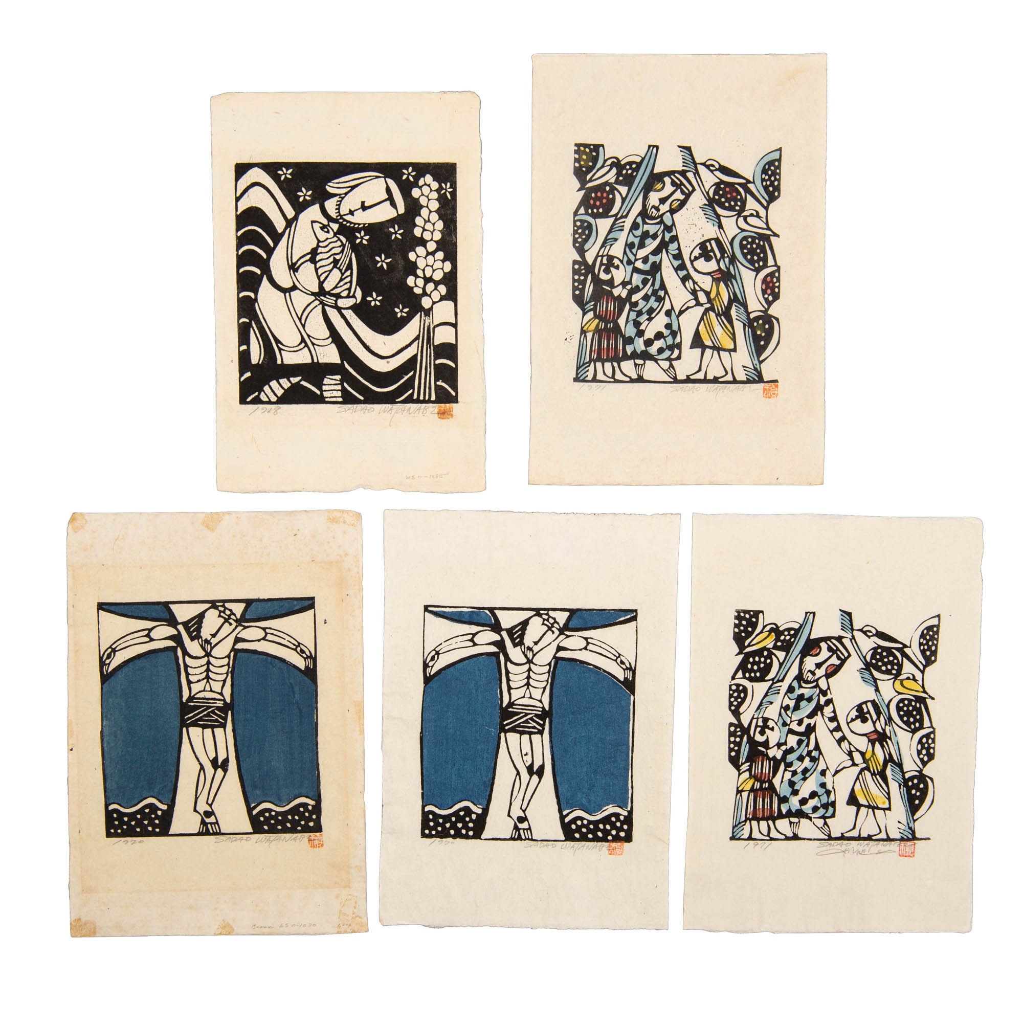 Sadao Watanabe | Five biblical-themed kappazuri prints (1970) | MutualArt