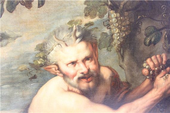 Peter Paul Rubens | - A Satyr pressing grapes with a tiger and two ...