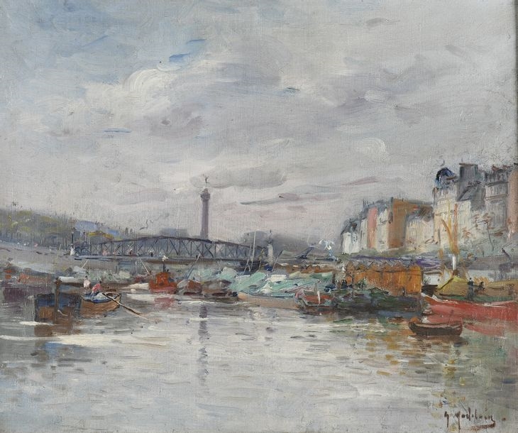 Gustave Madelain | The Arsenal harbor in Paris | MutualArt
