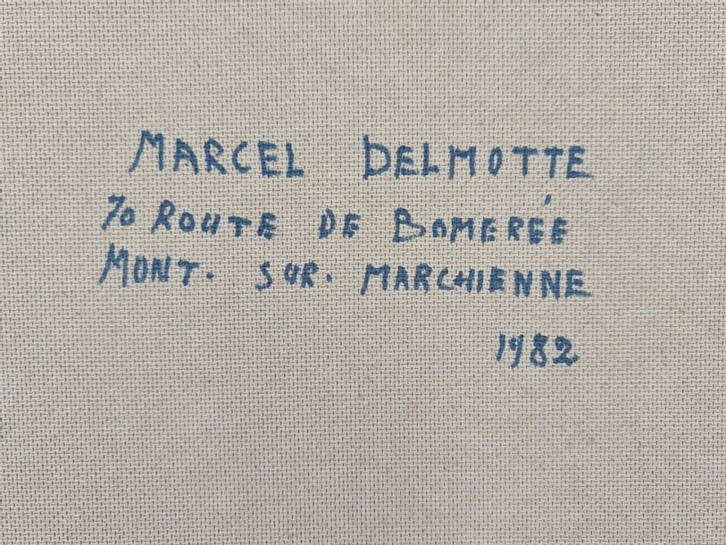 Marcel Delmotte | Nature morte aux pêches au pied d'un tronc d'arbre ...