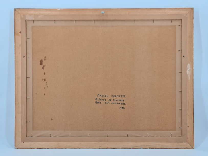 Marcel Delmotte | Nature morte aux pêches au pied d'un tronc d'arbre ...