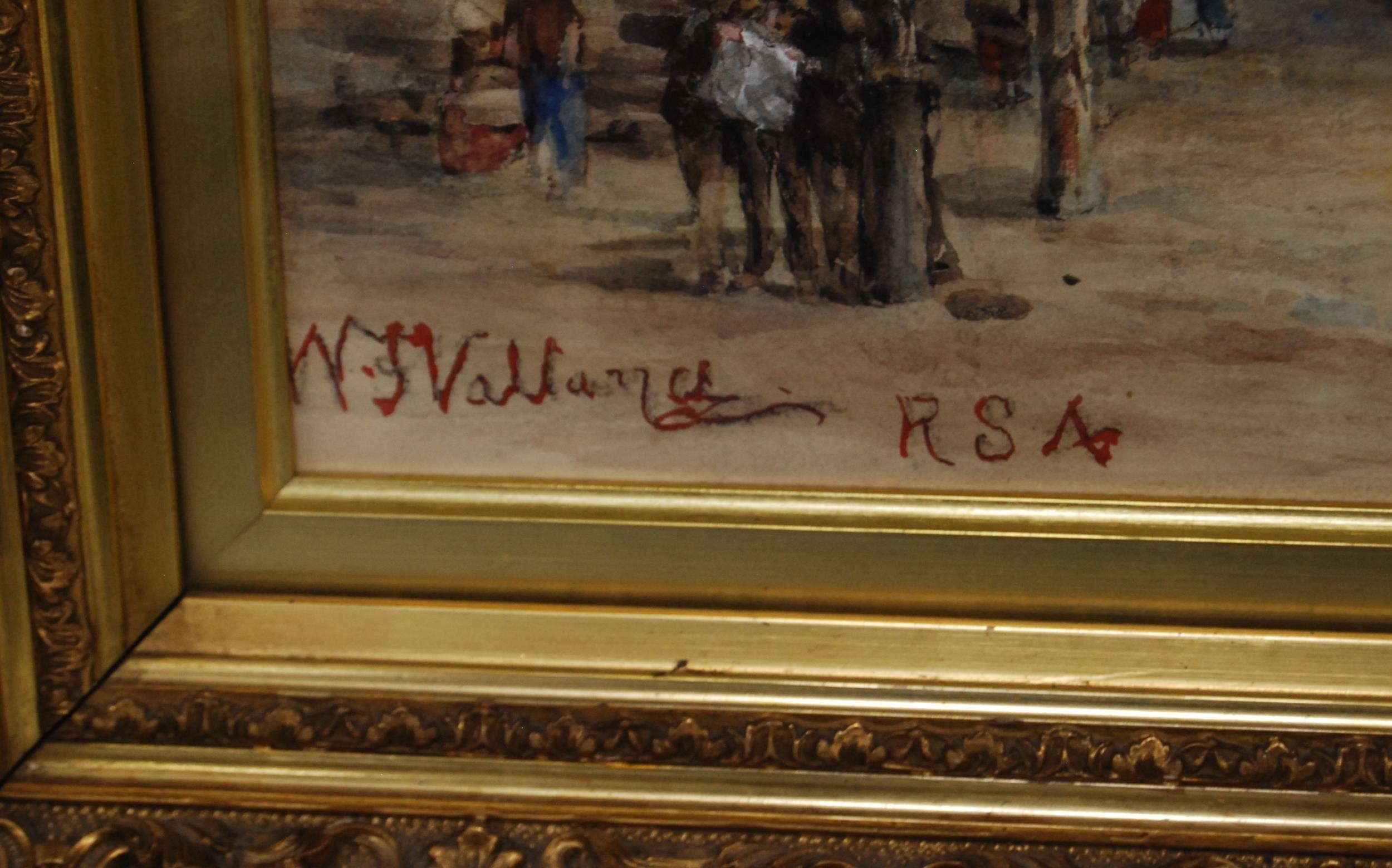 William Fleming Vallance | Beach scene with figures and a castle to the ...