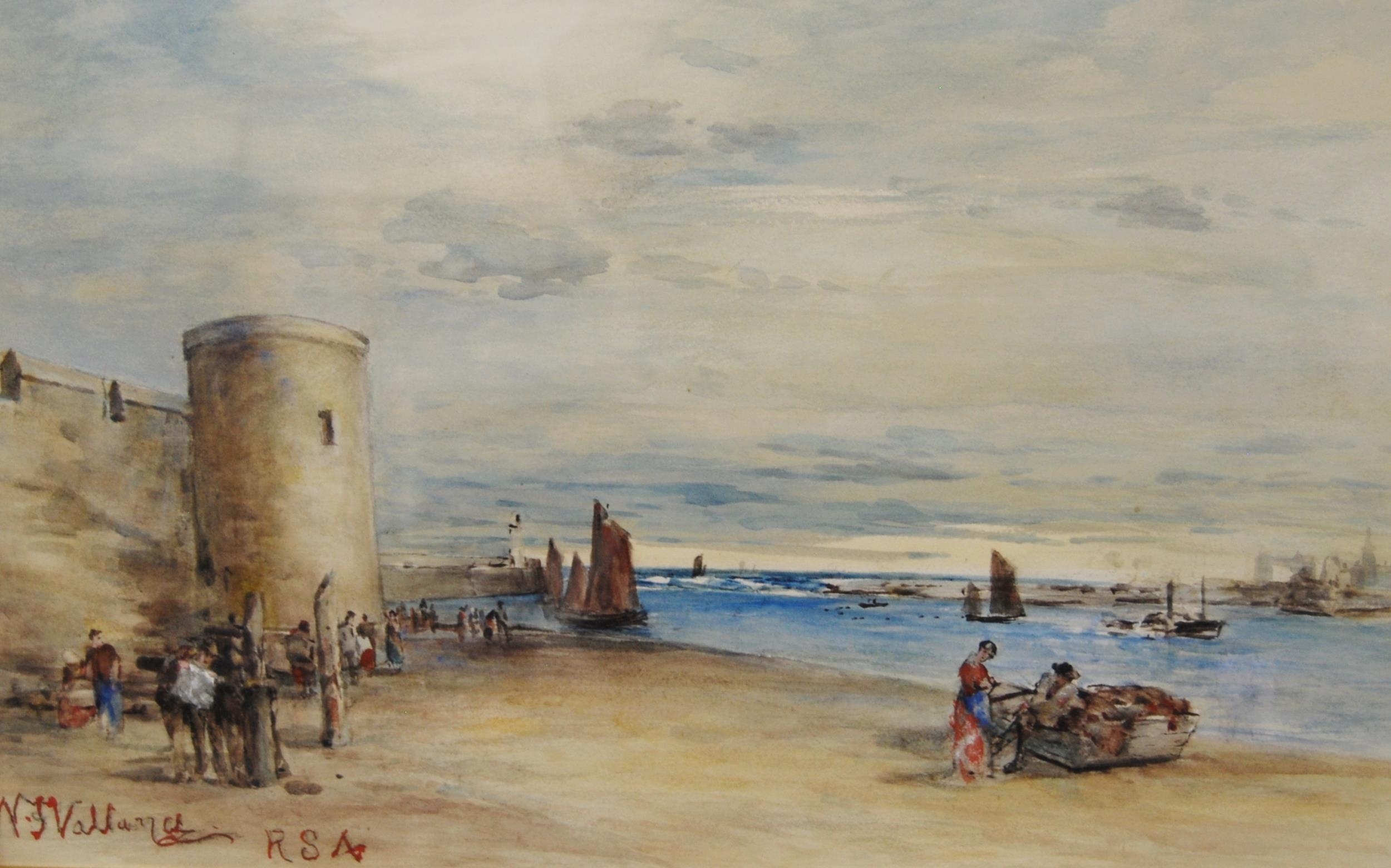 William Fleming Vallance | Beach scene with figures and a castle to the foreground (1827 ...