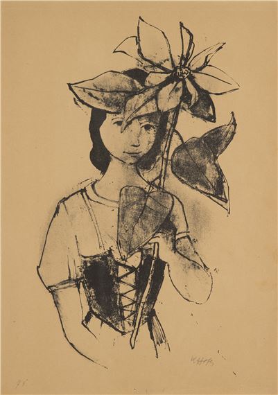 Karl Hofer | Mädchen mit Christrose (Circa 1946) | MutualArt