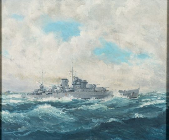 Arthur Briscoe | HMS Achilles and HMS Exeter with HMS Ajax | MutualArt