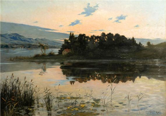 Albert Josef Franke | Evening by Lake Chiemsee (1880 - 1890) | MutualArt