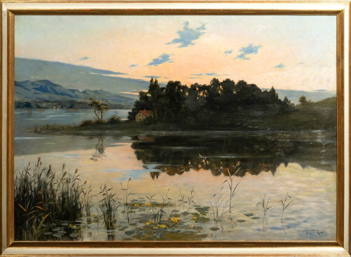 Albert Josef Franke | Evening by Lake Chiemsee (1880 - 1890) | MutualArt