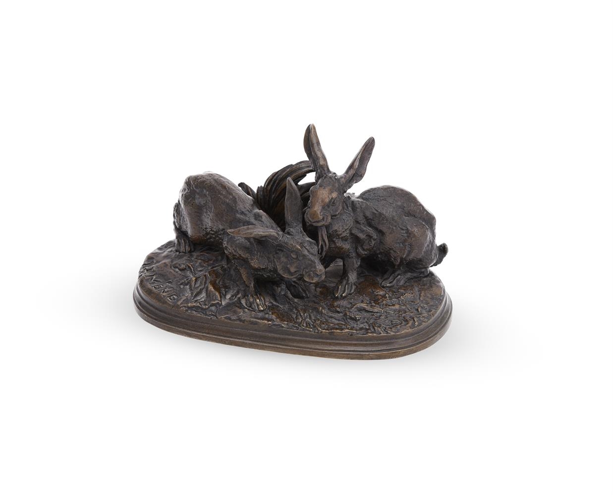 Pierre-Jules Mene | A RARE BRONZE MODEL OF A PAIR OF RABBITS (19th ...