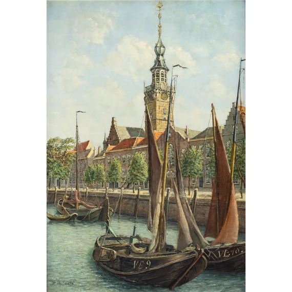 Burchard Theodoor Paets | Gezicht op de kerk van Veere vanaf de kade | MutualArt