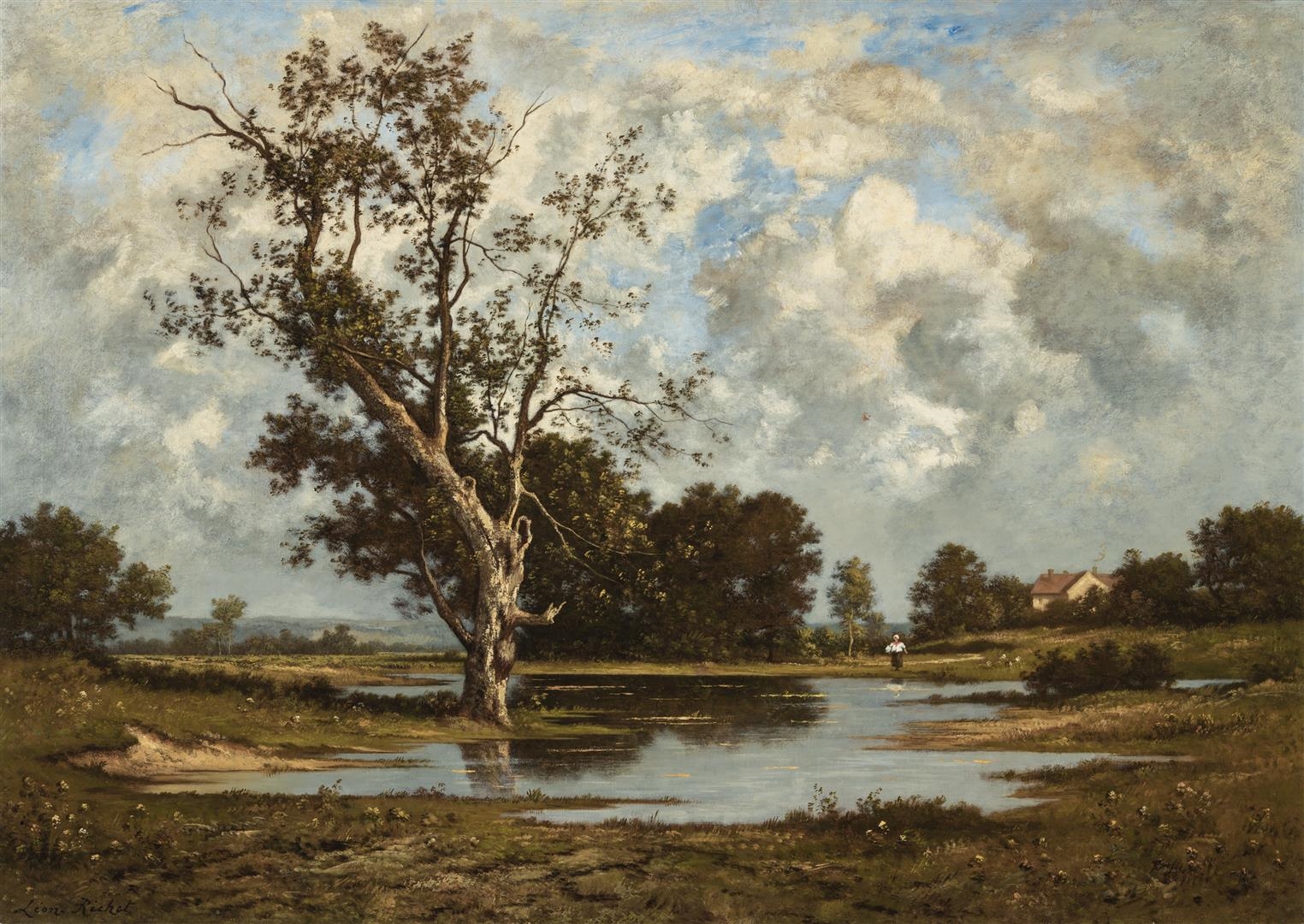 Léon Richet | Paysanne au Bord d'un Étang (1847) | MutualArt
