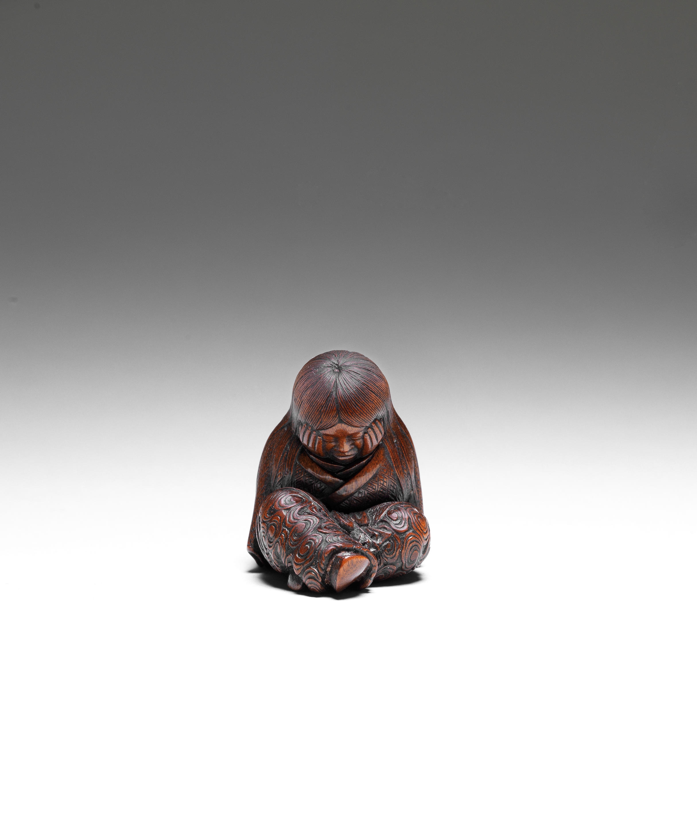 Tadatoshi | NETSUKE EN BOIS REPRÉSENTANT UN SHOJO ENDORMI (19th Century ...