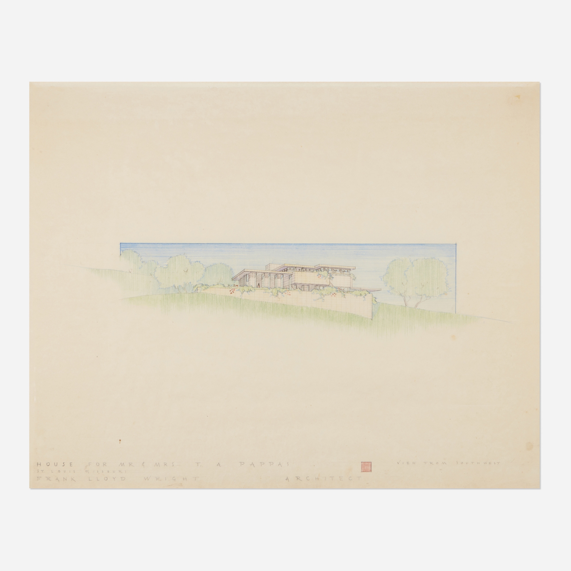 Frank Lloyd Wright | Architectural drawing for the T. A. Pappas House ...