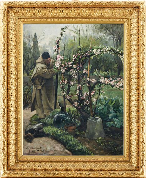 Carl Gustaf Hellqvist | Munk i blomstrande klosterträdgård (1884 ...