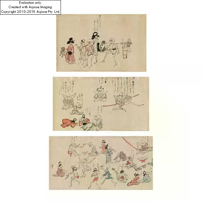 Japanese School | A set of three Japanese Toba-e paintings | MutualArt