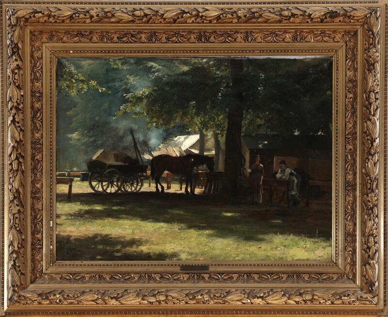 Otto Bache | A horse is watered by an inn in the woods (1878) | MutualArt