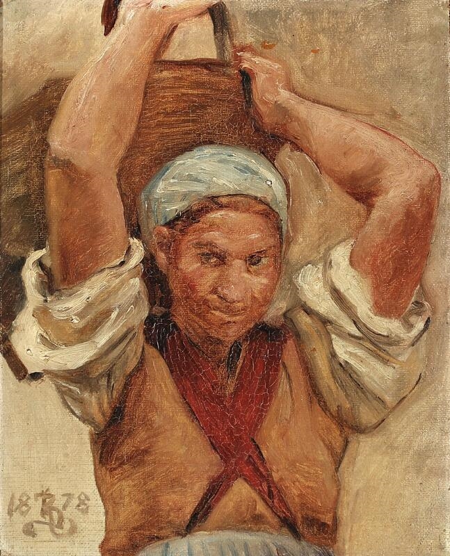 Kristian Zahrtmann | A young woman carrying a basket (1878) | MutualArt