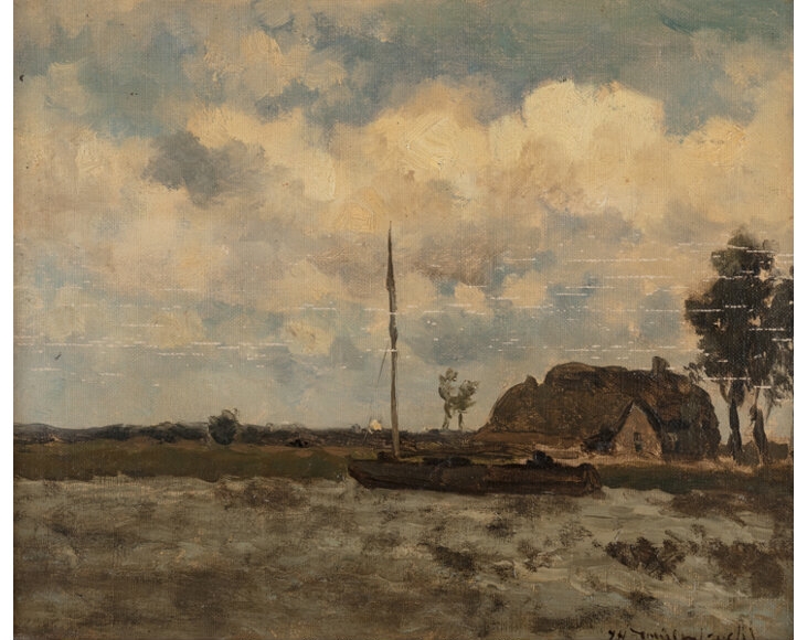 Johan Hendrik Weissenbruch | Landscape with farmhouse on a canal ...