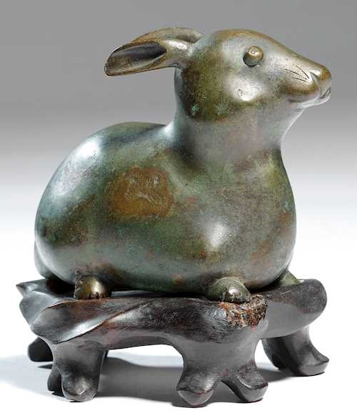 Japanese School, 19th Century | A BRONZE MODEL OF A RECUMBENT RABBIT ...