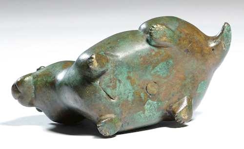 Japanese School, 19th Century | A BRONZE MODEL OF A RECUMBENT RABBIT ...