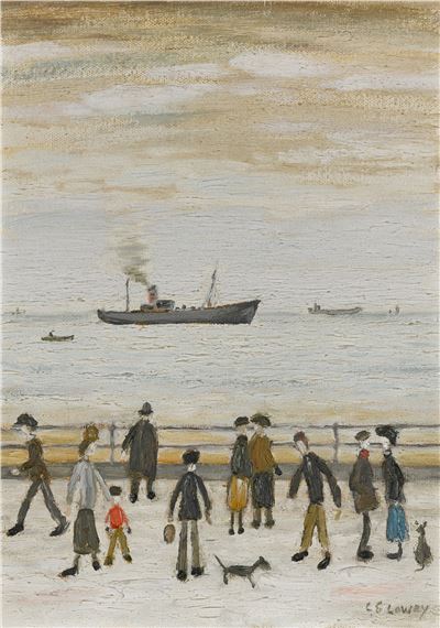 Laurence Stephen Lowry | Ten People and Two Dogs on a Promenade (1967 ...