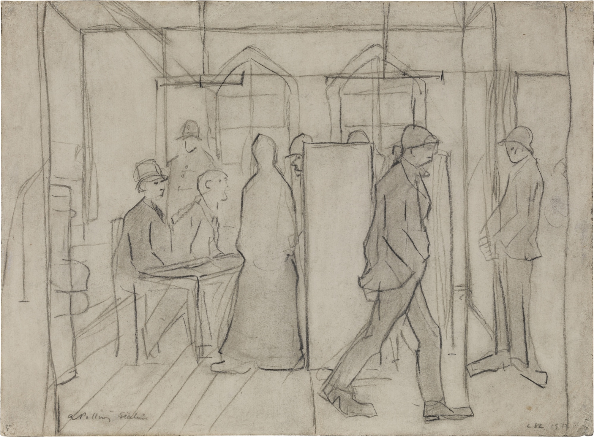 Laurence Stephen Lowry | Ten People and Two Dogs on a Promenade (1967 ...