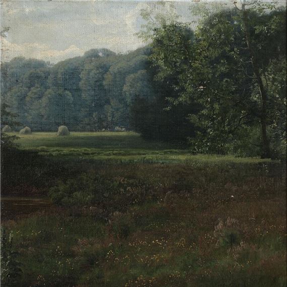 Danish School, 19th Century | Field landscape surrounded by trees (Late ...