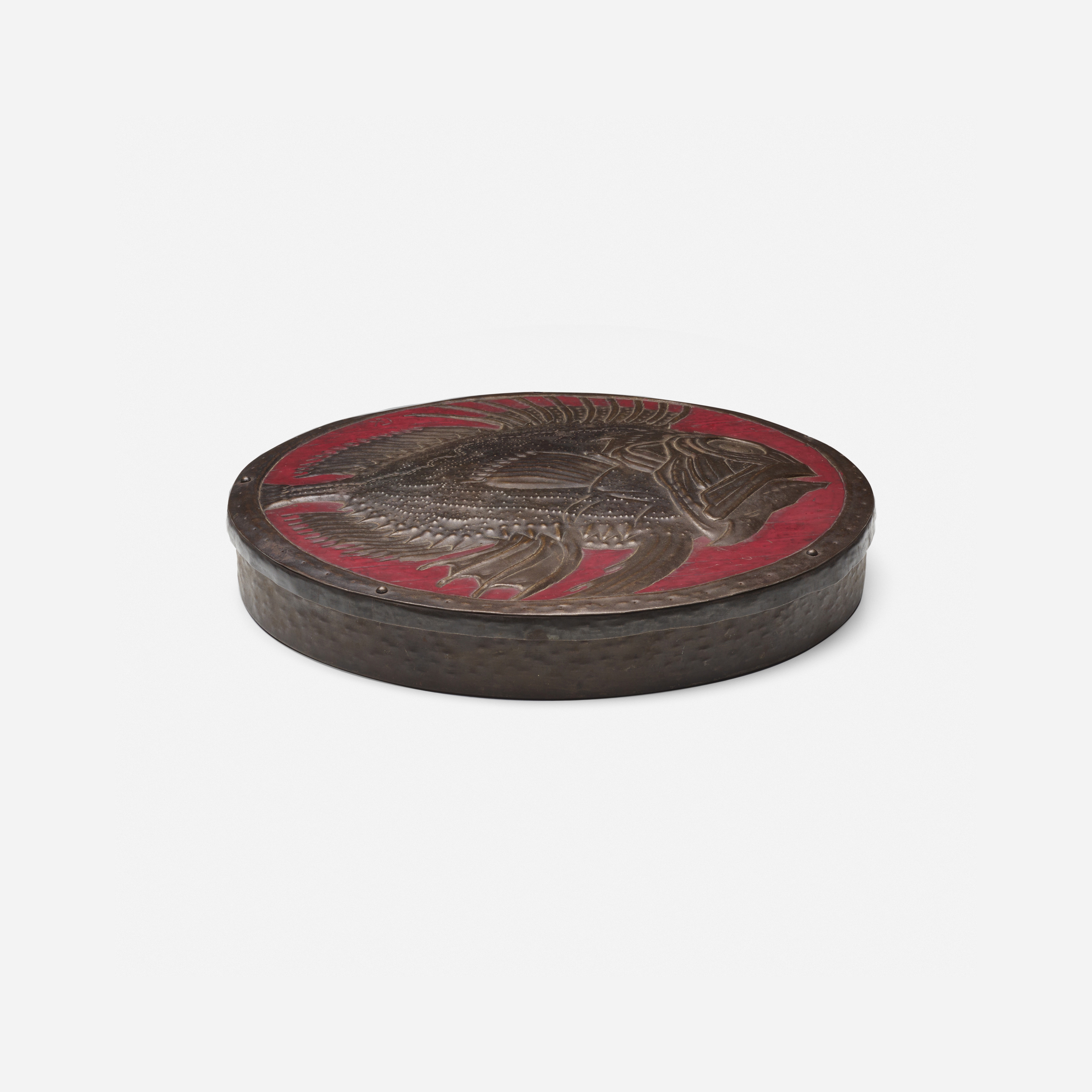 Alfred-Louis-Achille Daguet | Round repoussé box with spiny fish (Circa ...