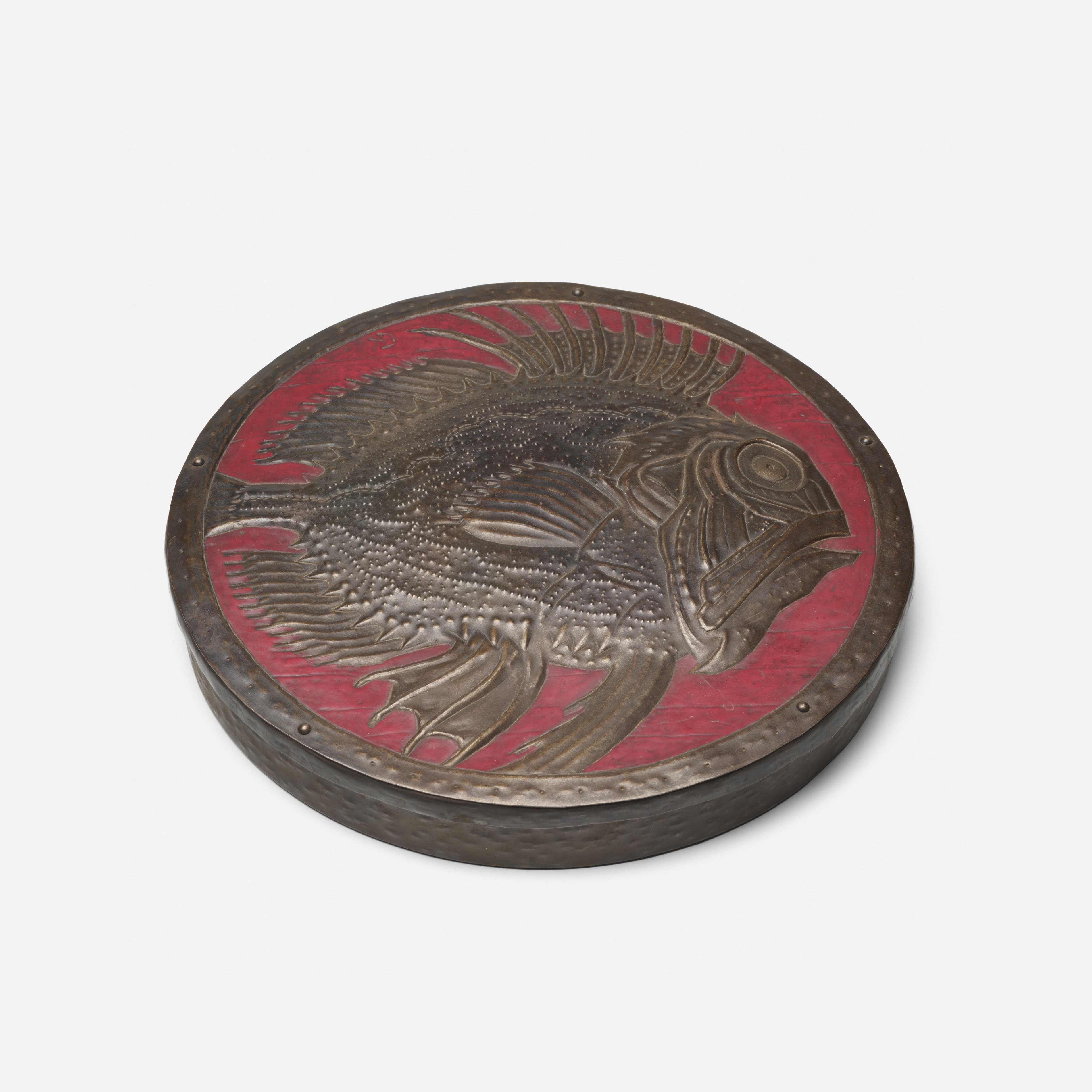 Alfred-Louis-Achille Daguet | Round repoussé box with spiny fish (Circa ...