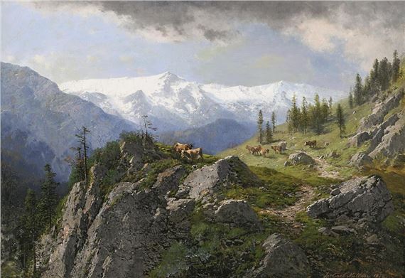 Karl Millner | Weidende Kühe auf der Hochalm (1878) | MutualArt