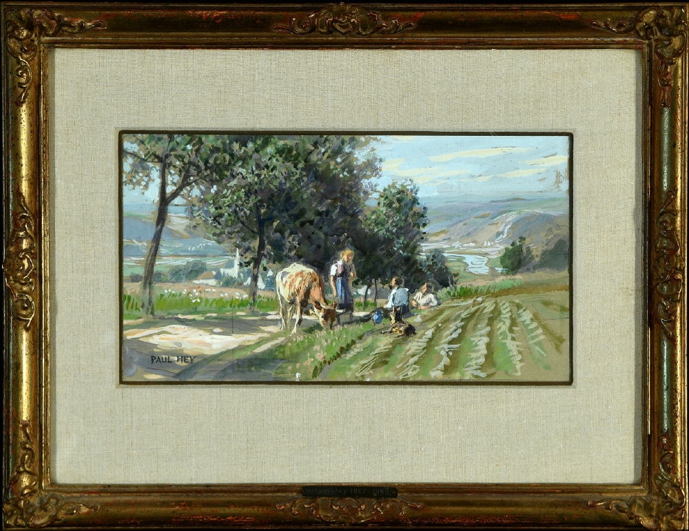 Paul Hey | Mit Rind und Schäfer rasten am Wegesrand mit Blick in eine ...