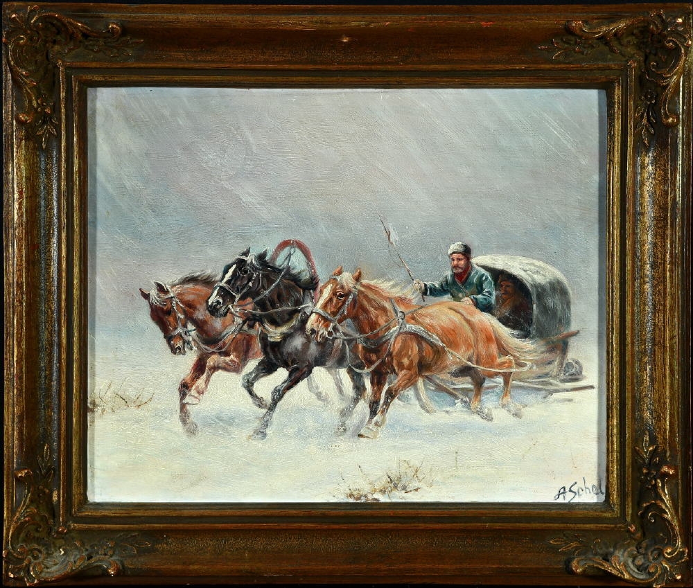 Athanas Ivanovich Scheloumoff | Galoppierender Dreispänner mit ...