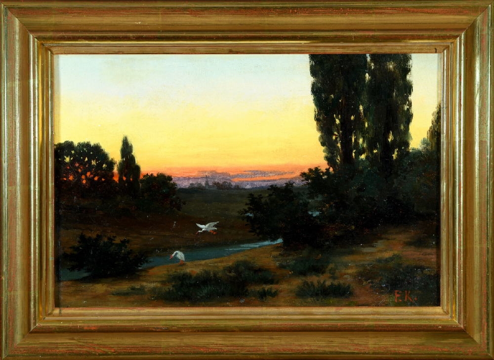 Ferdinand Knab | Abendlandschaft mit Bachlauf und Schwänen | MutualArt