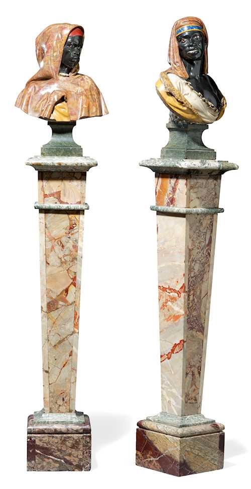 Venetian School, 19th Century | A PAIR OF BUSTS OF AFRICAN FIGURES ON ...