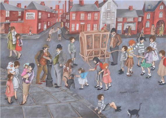 Elizabeth Hunt | Northern street scene with figures (1985) | MutualArt