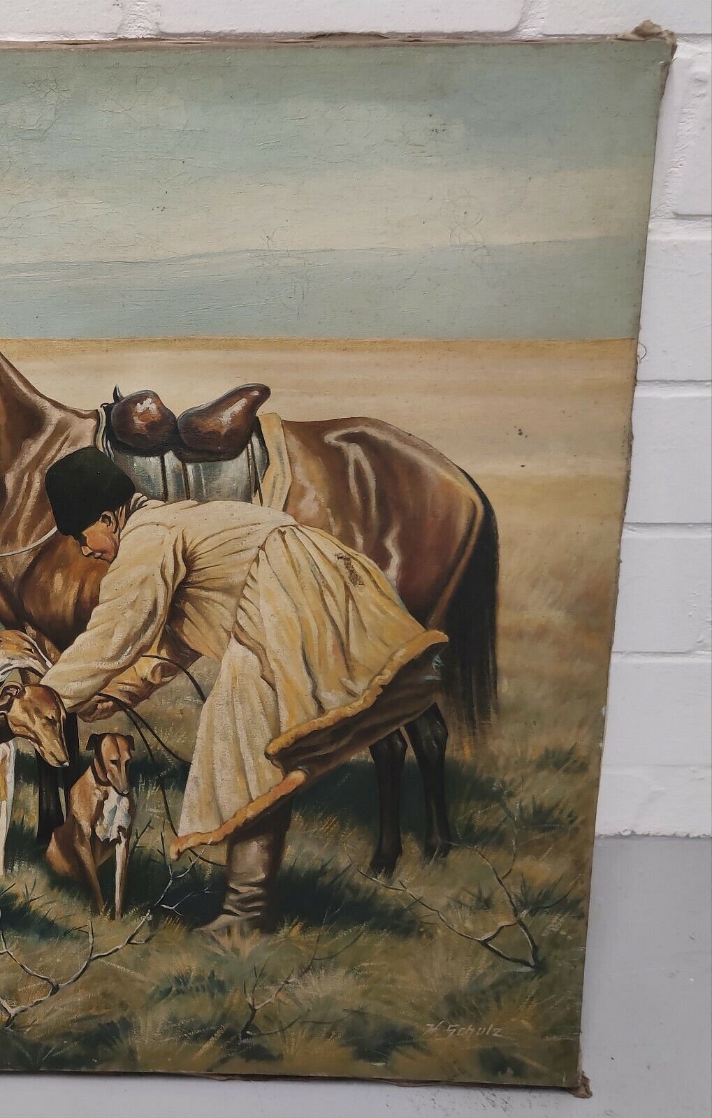 H. Schulz | RIDER COSSACK HORSE DOGS STEPPE PAINTING | MutualArt