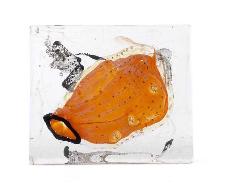 Steffen Dam | A rectangular glass object inlaid with motif in shades of ...