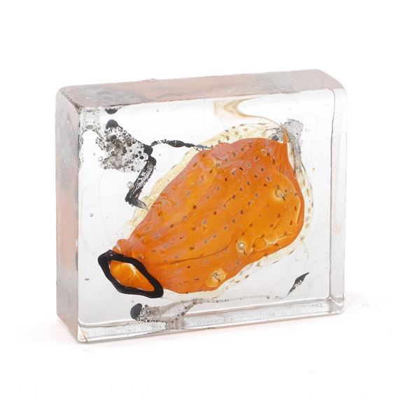 Steffen Dam | A rectangular glass object inlaid with motif in shades of ...