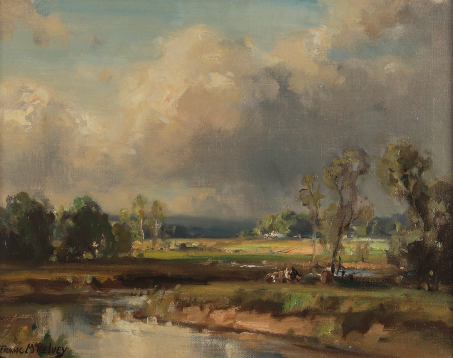 Frank McKelvey | 'CATTLE GRAZING BY THE RIVER LAGAN' | MutualArt