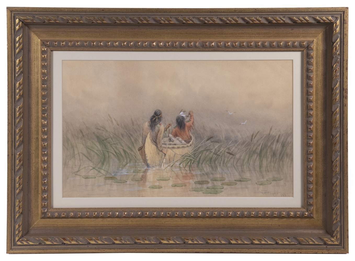 Frederick Arthur Verner | Two Native Americans Rowing through Wetlands ...