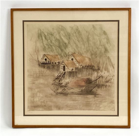 Eng Tay | Color etching of waterside buildings | MutualArt