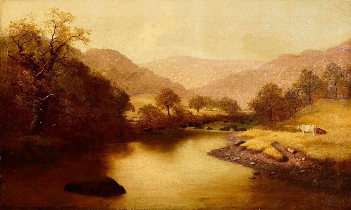 William Gillard | Autumnal River Landscape with Cows in the Foreground ...