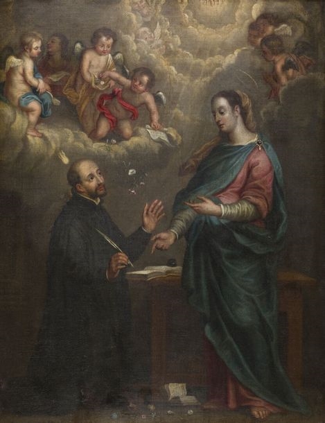 French School, 17th Century | Saint Ignatius of Loyola writing his ...