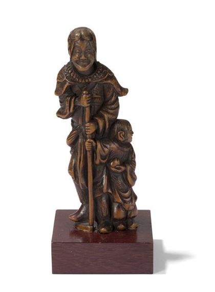 Japanese School, 18th Century | Netsuke depicting a stranger and child ...