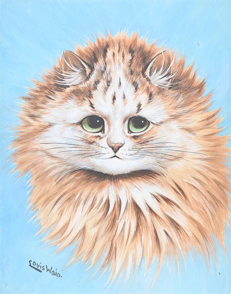 Louis Wain | TABBY CAT WITH GREEN EYES, HEAD STUDY | MutualArt